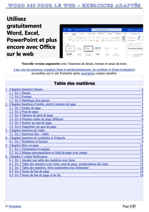 Exercices de perfectionnement pour Word 365 pour le web (version ...